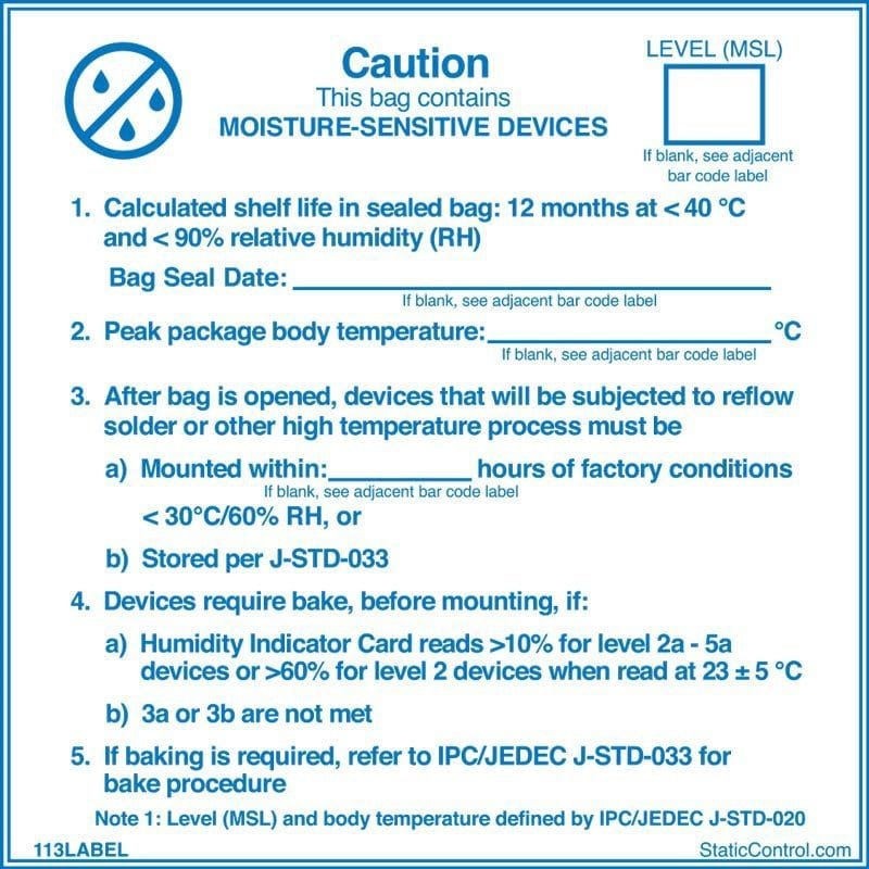 SCS 113LABEL - IPC/JEDEC J-STD-020 Moisture Sensitive Caution Label ...
